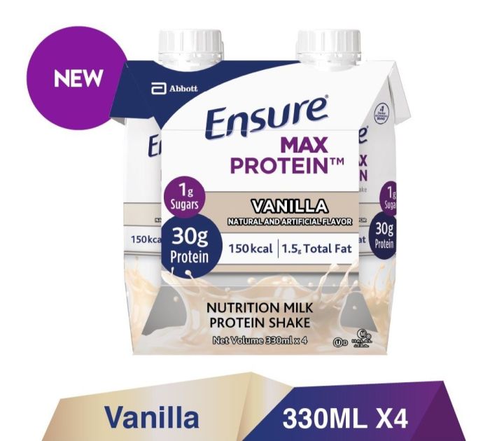 Ensure Nutrition Milk Max Protein Shake Vanilla Flavour Milk 4 x 330ml ...