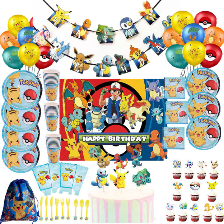 Popular Cartoon Pikachu Pokemon Party Supplies Napkin Table Cloth Cup ...