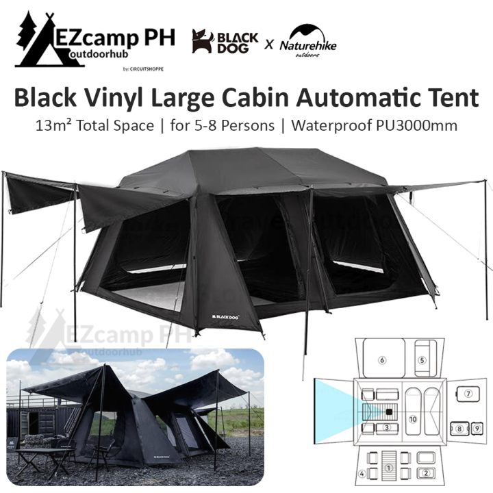 BLACKDOG by Naturehike Black Cabin Style Fast Build Automatic Camping Tent Large 13m² Space for ...