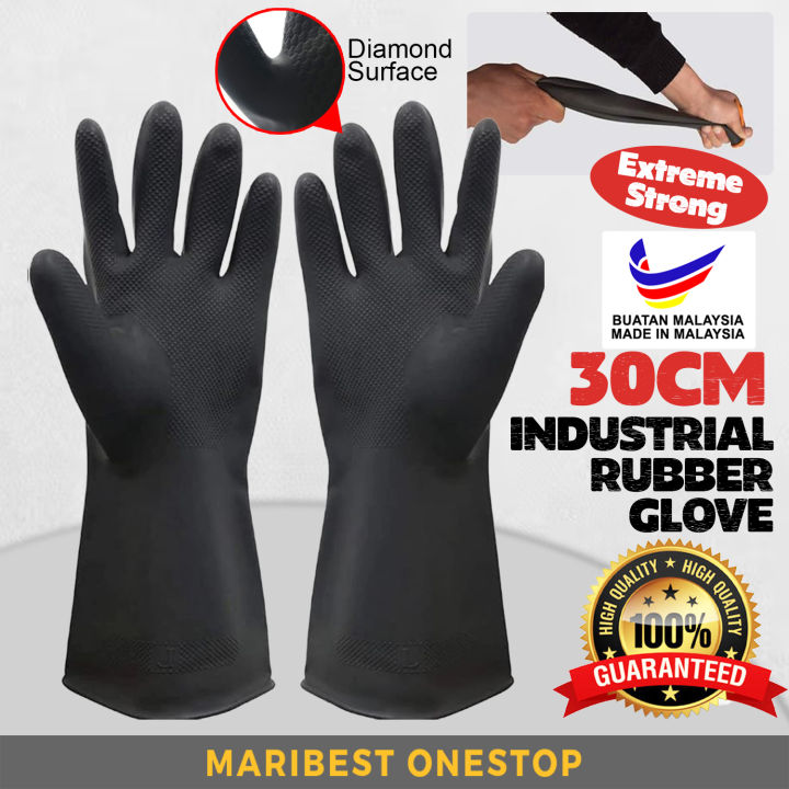 Industrial Rubber Glove Heavy Duty Sarung Tangan Getah Hitam Panjang Cleaning Dishwashing Glove ...
