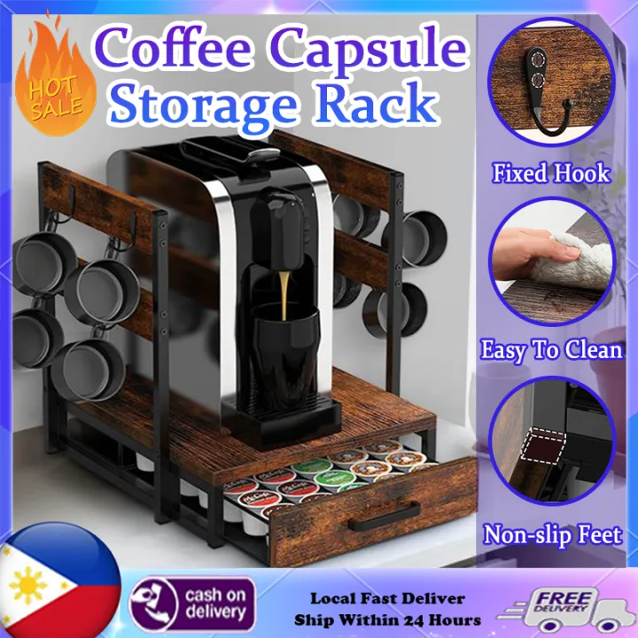 Wooden Coffee Capsule Storage Rack With 8 Hooks Coffee Machine Rack ...