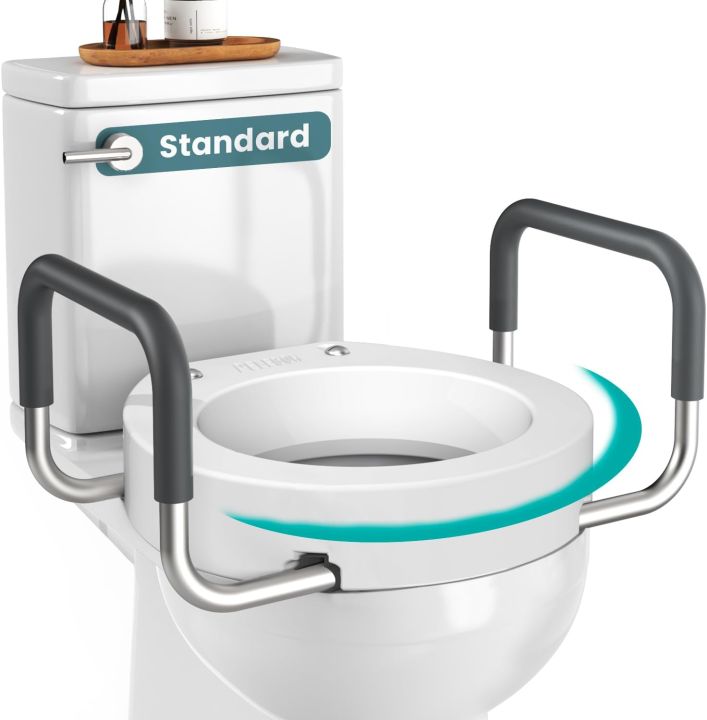 Raised Toilet Seat With Handles (300lb) Toilet Seat Risers for Seniors ...