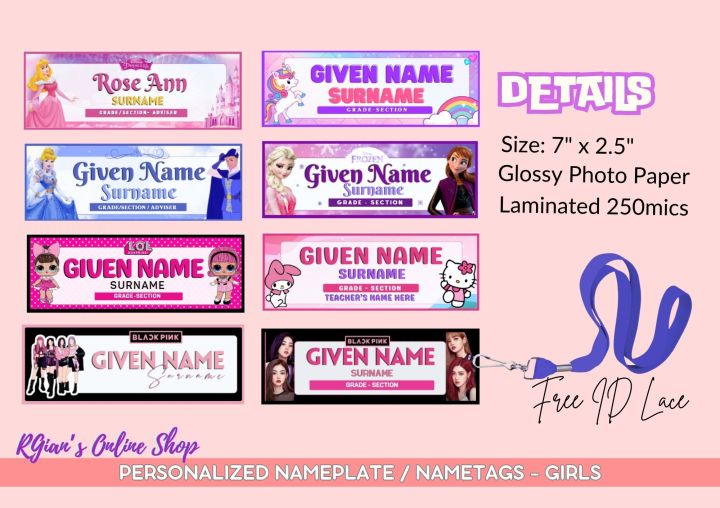 CUSTOMIZED LAMINATED NAME TAG / NAME PLATE FOR KIDS (BACK TO BACK WITH ...