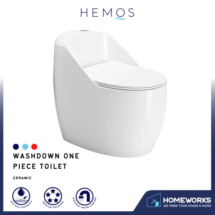 HEMOS BATHROOM CERAMIC WASHDOWN ONE PIECE TOILET BOWL ONE PRESS FLUSH ...