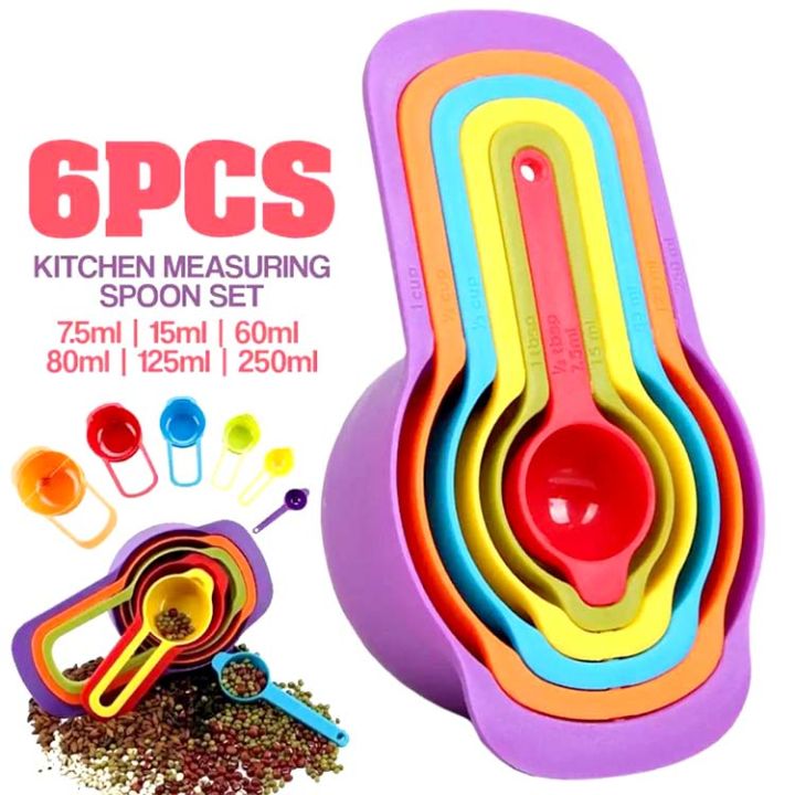 6 PCS / SET Rainbow Colored Measuring Cups and Spoon Stackable ...