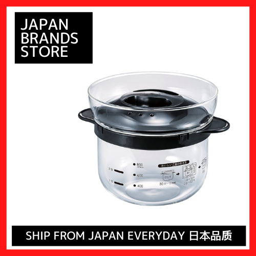 (HARIO) Glass Rice Cooker for Microwave 1-2 Cups, Black, XRCN-2-B ...