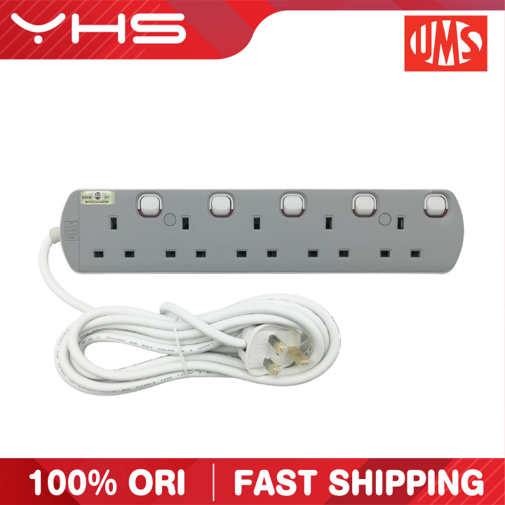 UMS SIRIM Approved 5 Gang Extension Socket 8513-N with 13A Socket Outlets & 1.8m, 3m & 5m Length ...