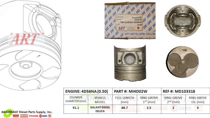 Art Hart Piston Set For Mitsubishi 4d56 Md103318 Oversize 0
