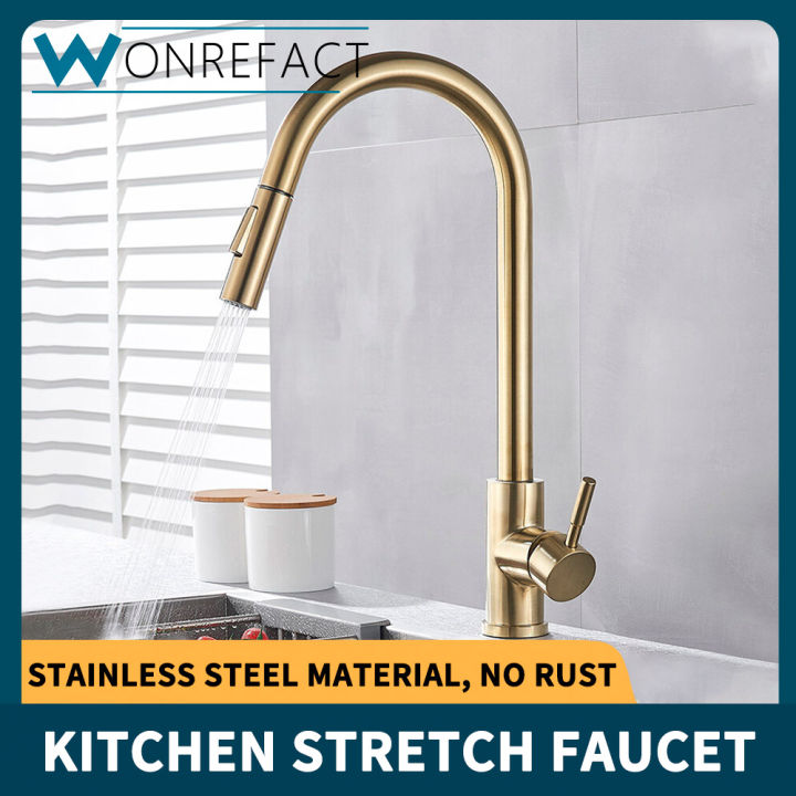 Brushed Golden 360 Degree Rotating Kitchen Faucet Pull-Out Sprayer Sink ...