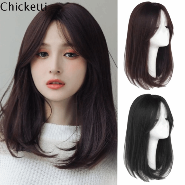 CHICKETTI ภาษาเกาหลี วิกผมสั้นตรง ทันสมัย ธรรมชาติ วิกผมยาวกลางแบบเต็ม ...