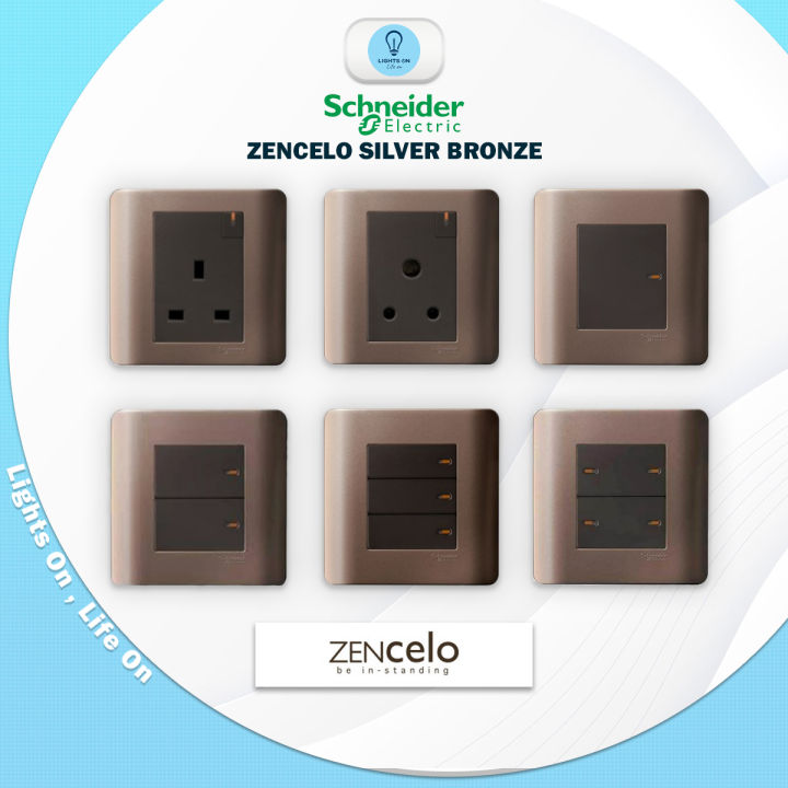 SCHNEIDER ZENCELO Switch Socket with Ondicator Silver Bronze Suis Lampu ...