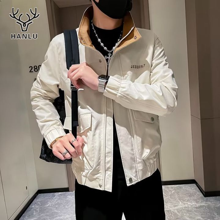 Hanlu เสื้อแจ็คเก็ต เสื้อโค้ทสีทึบลำลองคอตั้งลำลองสำหรับผู้ชายเสื้อผ้า ...