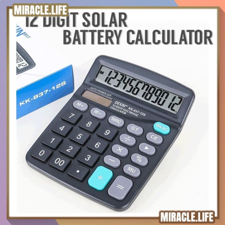 (12 Digits)Dual Power Big Display Desktop Calculator Solar Battery ...