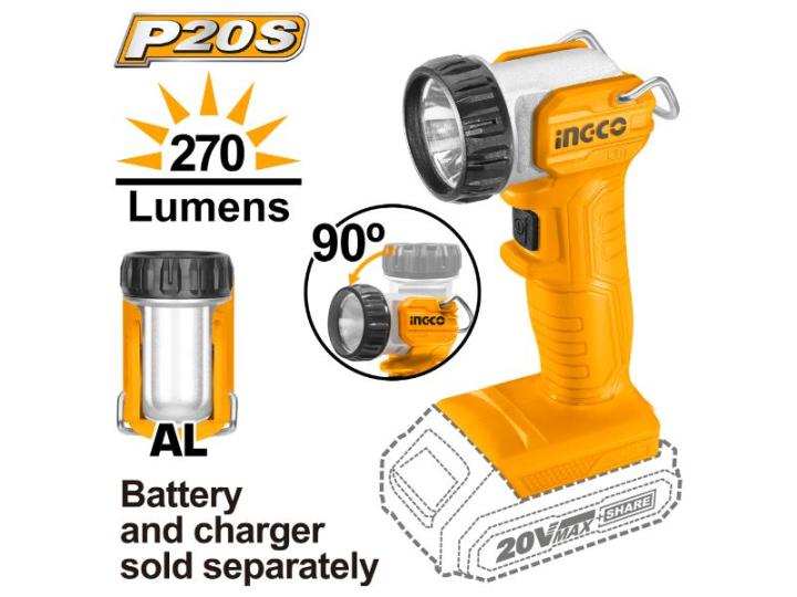 INGCO ไฟฉาย LED แบตเตอรี่ ไร้สาย 20 โวลท์ (270 Lumens) รุ่น รุ่น ...