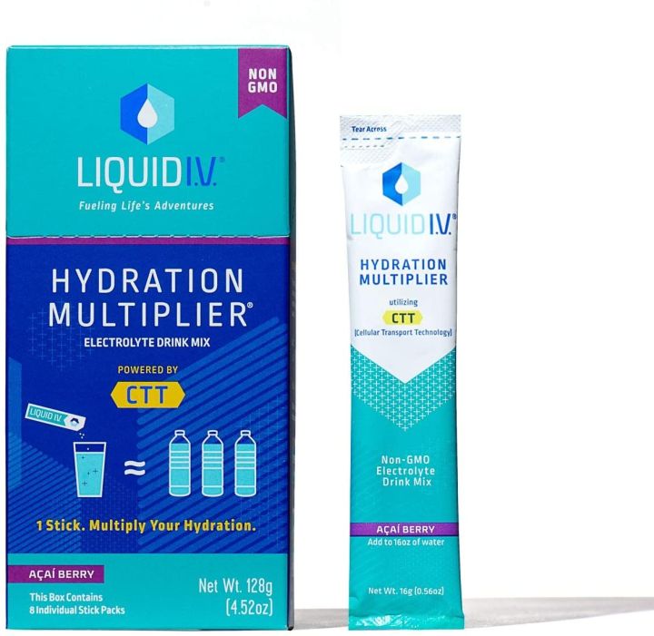 Liquid IV Hydration Multiplier Electrolyte Drink Mix Powder, Acai Berry, 8 Individual Stick ...