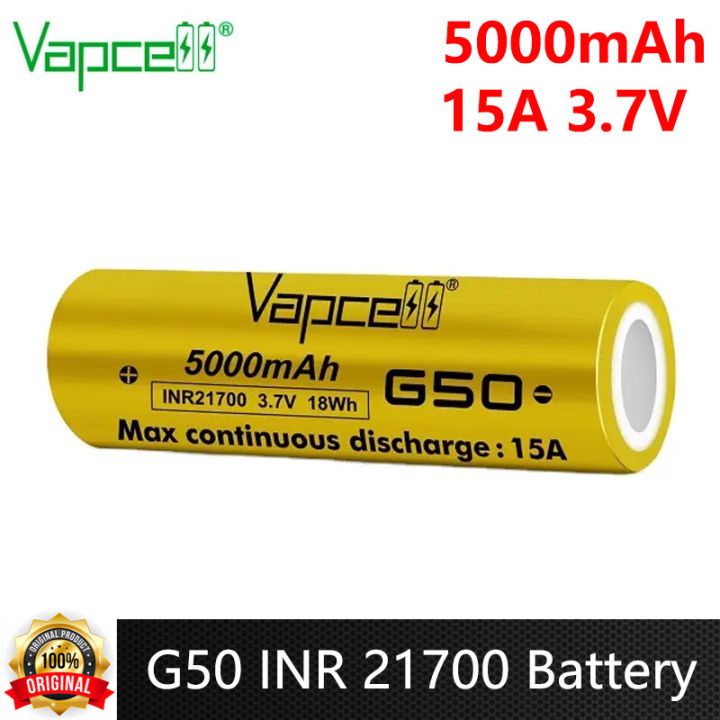 Original Vapcell G50 INR 21700 Battery 5000mAh High-capacity 15A 3.7V ...
