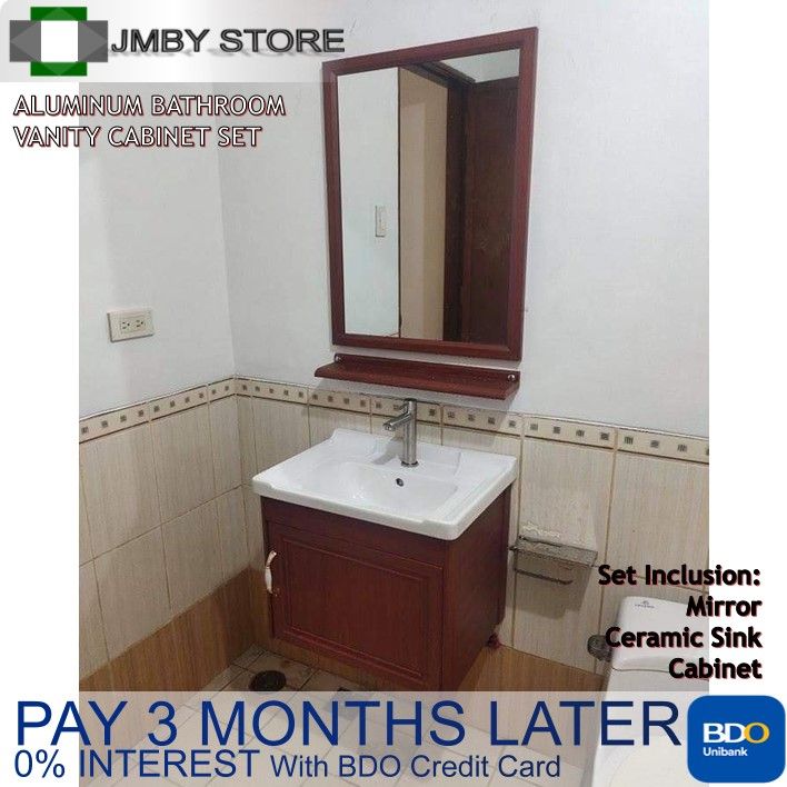 Rust-Resistant Aluminum Bathroom Vanity Cabinet with Mirror and Ceramic ...