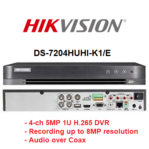4 Channel Hikvision DS-7204HUHI-K1/E DVR Up to 8MB Recording Resolution - 5MP Hikvision 4 ...