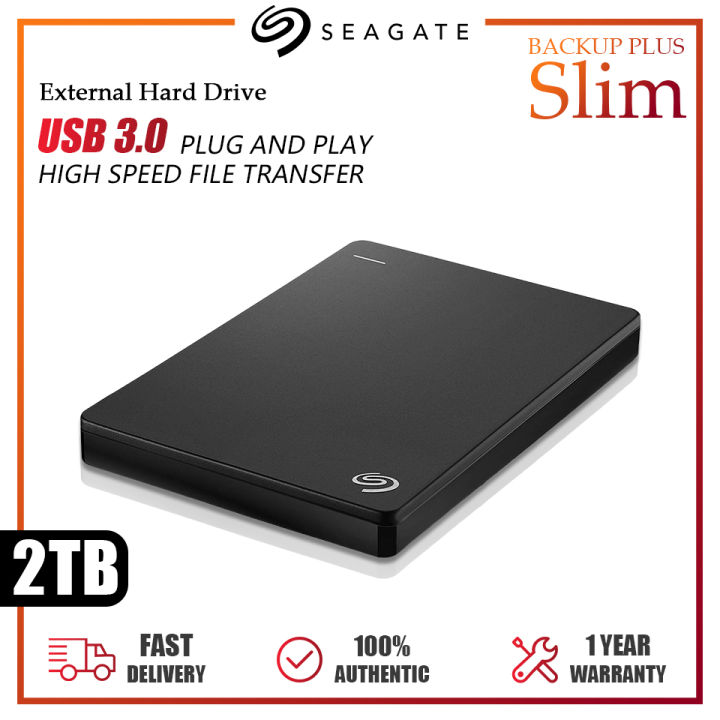 Seagate 1TB/2TB External Hard Drive Storage Backup Plus Slim Original Authentic Enclosure HDD ...