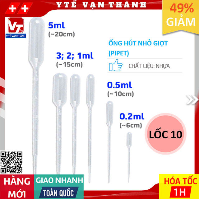 [LỐC 10] Ống Hút Nhỏ Giọt (Pipet) Nhựa | 0.2ml, 0.5ml, 1ml, 2ml, 3ml, 5ml, 10ml -VT0263 - Y Tế ...