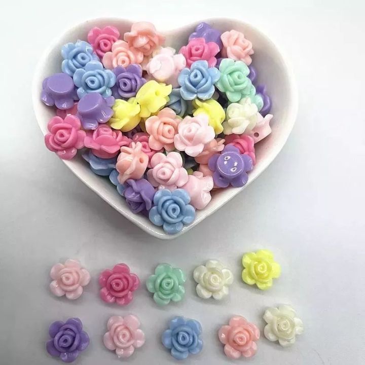 25 Pcs Manik Manik Warna Bunga Mawar Akrilik Longgar Spacer Untuk ...