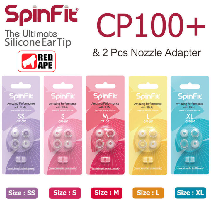 SpinFit CP100+ V2, Silicone Replacement Eartips (2 Pairs): with Adapter ...