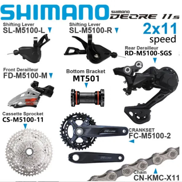 Shimano DEORE M5100 Groupset 2x11 Speed MTB Mountain Bicycle Front Rear Derailleur Shifter ...