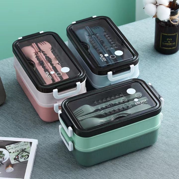 Japanese Style Double Slayer Bento Box Leakproof Lunch Boxes Sealed Multi-Compartment Bento Box ...