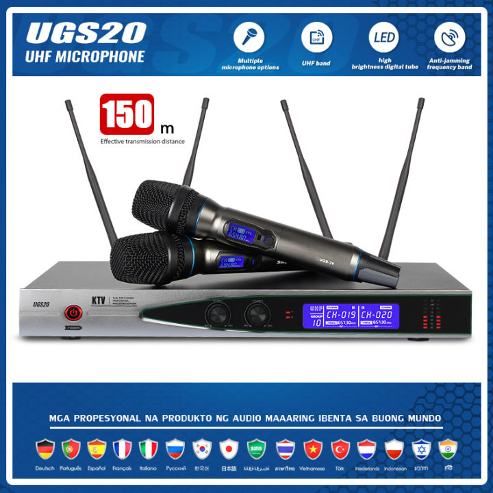 UGS20 PLUS Wireless Microphone 2 handheld na mikropono UHF FM 150M ...