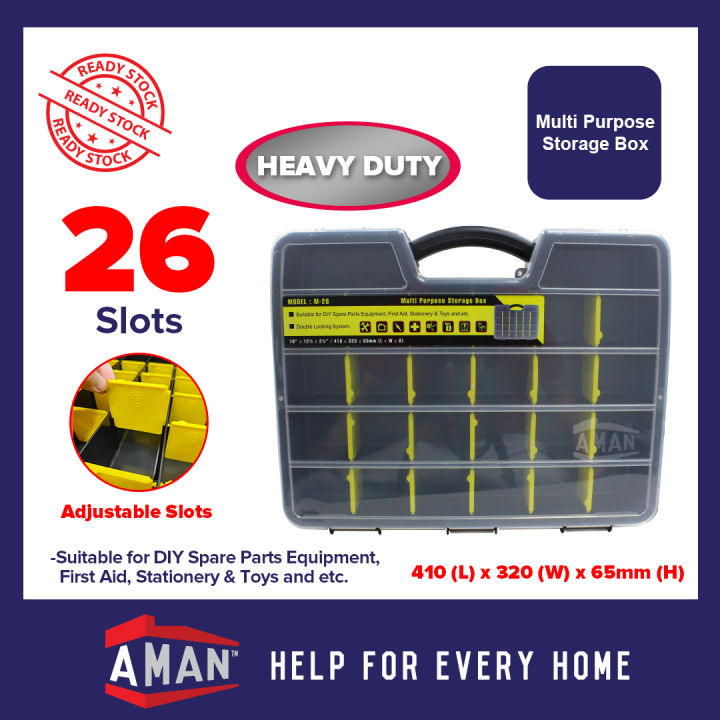 AMAN 26 Slots Heavy Duty Hard Plastic Adjustable Tool Box Hand Storage Box Hardware Toolbox ...