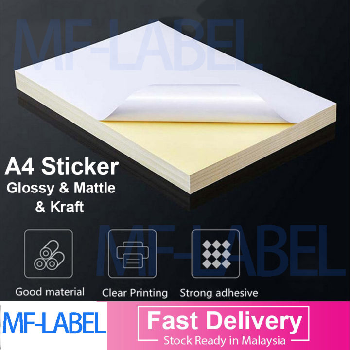 100pcs A4 Size GLOSSY Sticker Labels MATTE Sticker Labels Sheet Paper ...