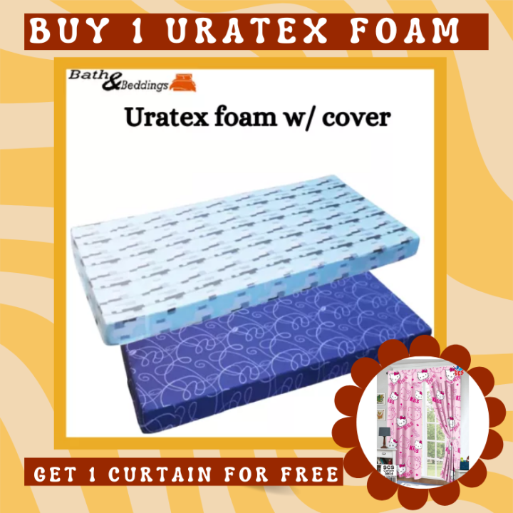 URATEX ORIGINAL FOAM WITH COVER AND 1 FREE CURTAIN/4INCHES THICK FOAM ...