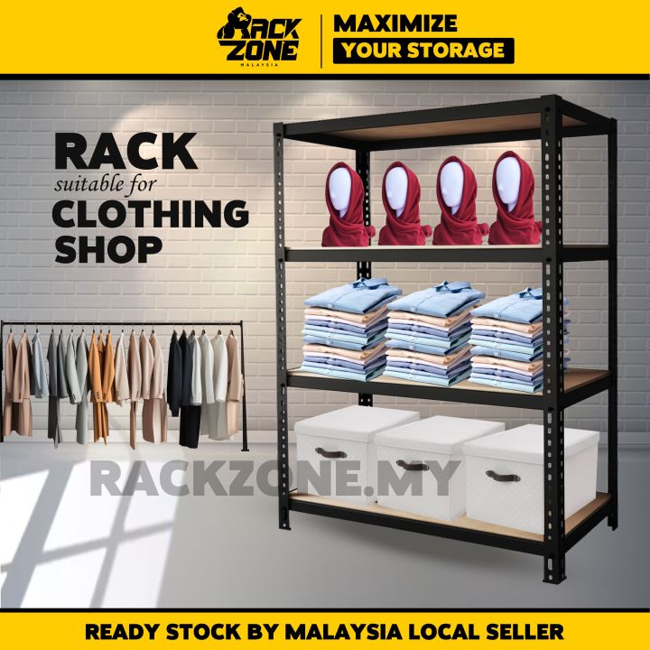 RACKZONE Black 4 Tier Rak Boltless Rack Heavy Duty Rak Besi Bertingkat ...