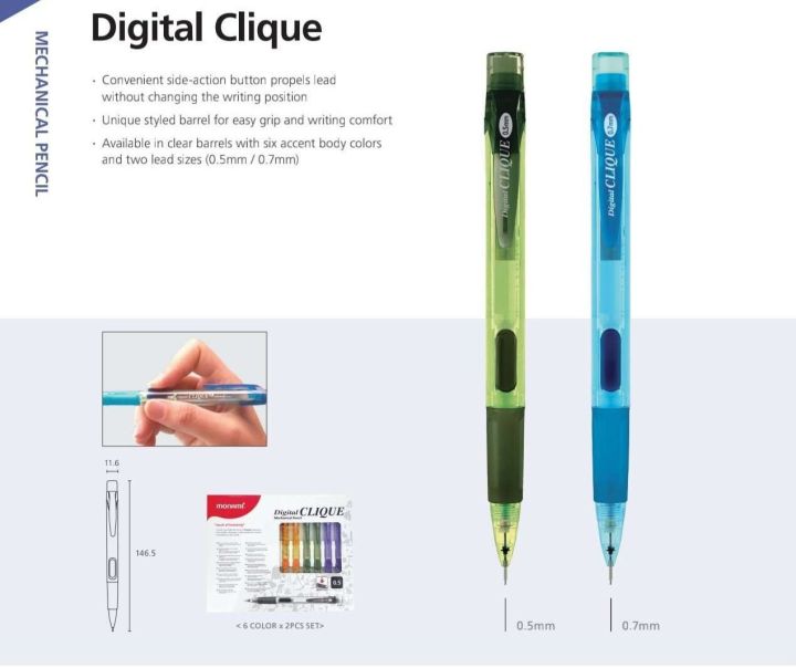 Monami Digital Clique Mechanical Pencil 0.5mm Side Propel Lead ...