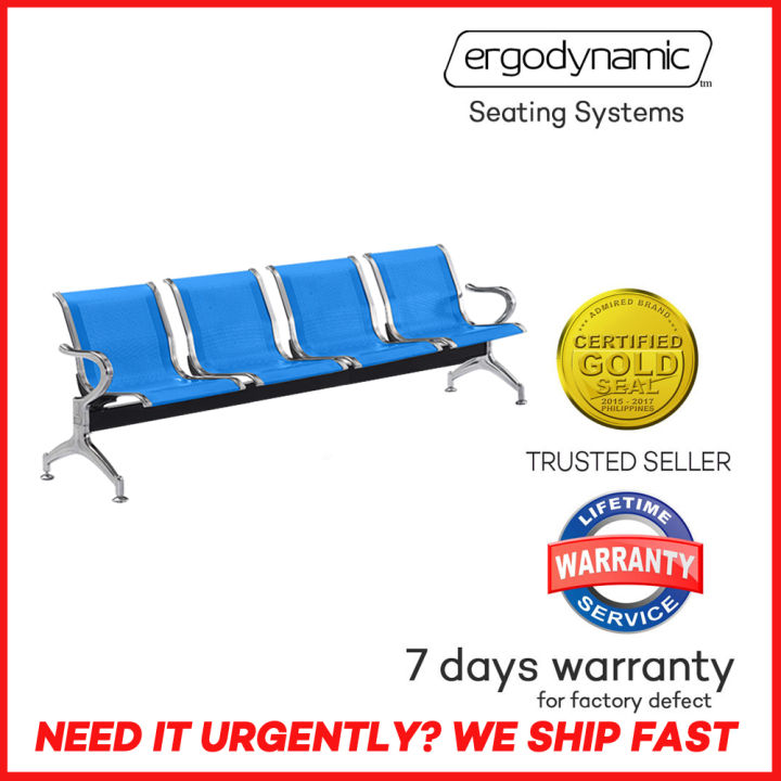 Ergodynamic GC-304BLU Deluxe Metal Gang Chair 4 Seater (Blue) Metal ...