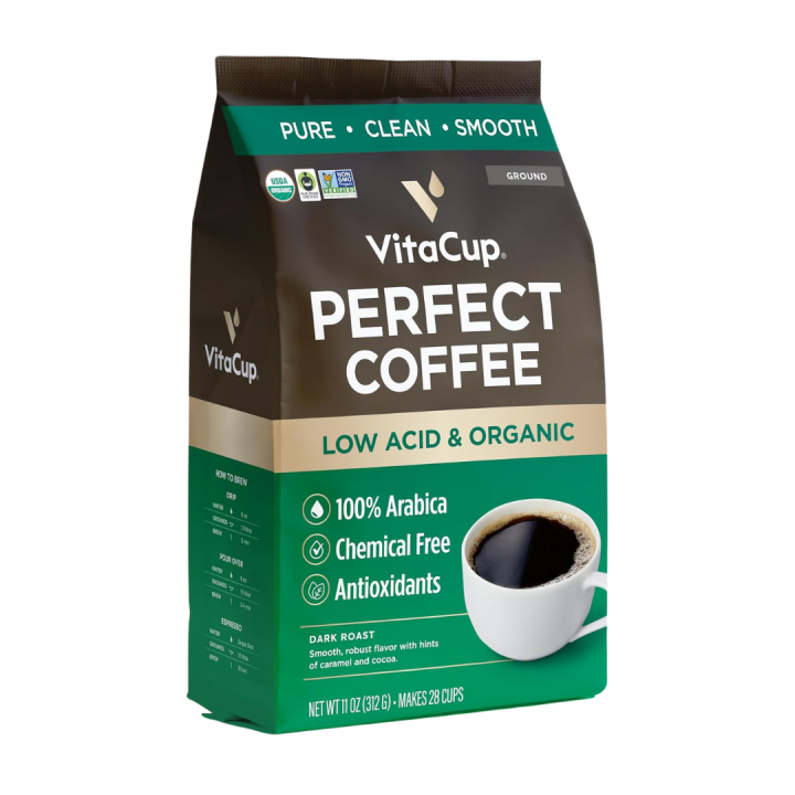 VitaCup Perfect Coffee Low Acid & Organic, Dark Roast (312g) Make 28 ...