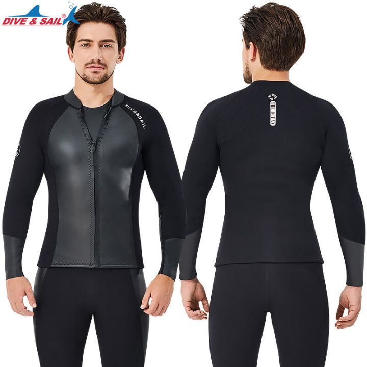 DIVE SAIL Men Women Wetsuit Tops And Pants 2mm Neoprene Long Sleeve Wet Suit Jacket Front Zip ...
