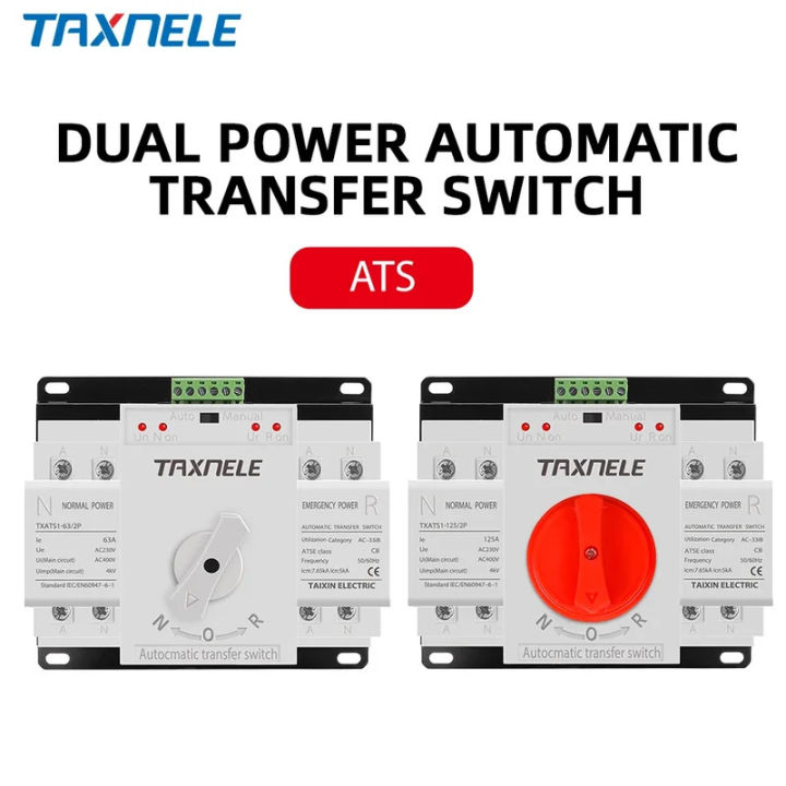 Dual Power ATS 2P 63A 125A Dual Power Automatic Transfer Switch AC230V MCB Auto Changeover ...