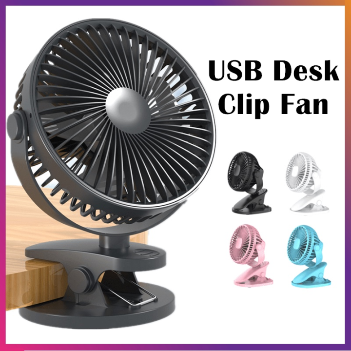 360° Portable Silent Desk Clip Fan USB Rechargeable Mini Fan Office ...