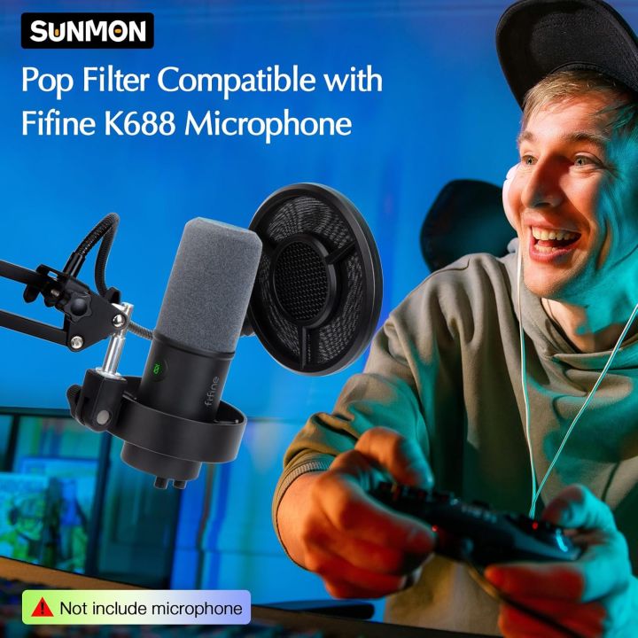 SUNMON Fifine K688 Mic Pop Filter with Windsrceen Foam Cover,Compatible ...