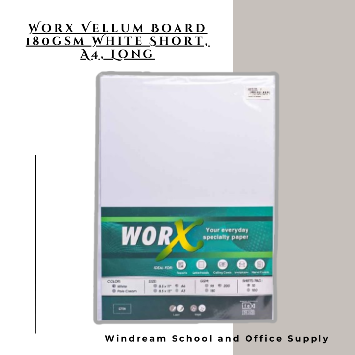 Worx Vellum Board 180gsm White Short, A4, Long | Lazada PH