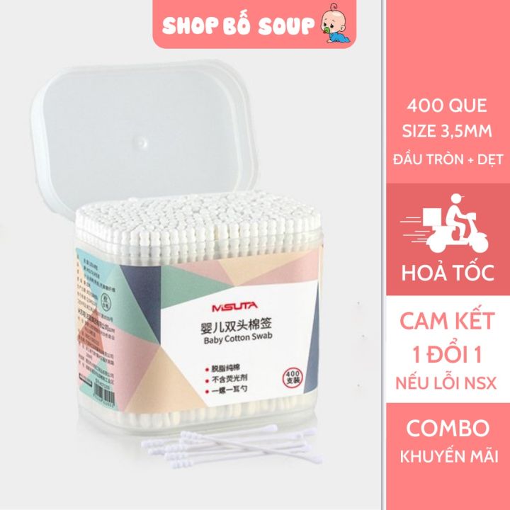 Tăm bông Misuta cho bé sơ sinh chất liệu bông tự nhiên, hộp 400 que ...