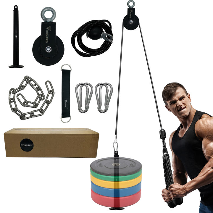FITUALIZED LAT Cable Machine Pulley Attachment Sets System for Home Gym ...