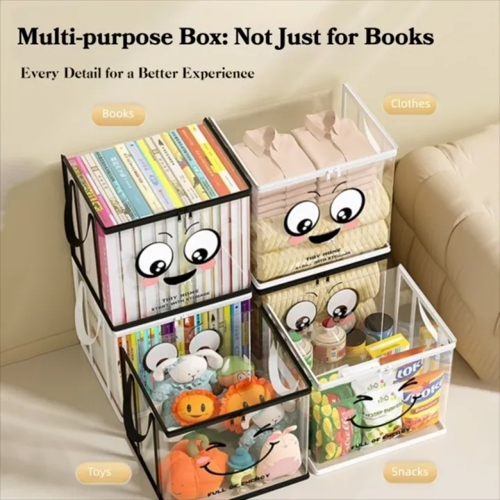 LONGB Large Capacity Square Storage Box with Lid with joyful Face ...
