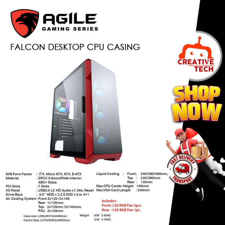 RED FALCON DESKTOP CPU CASING AGILE GAMING SERIES (POWER LOGIC) | Lazada PH