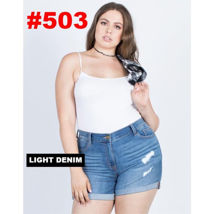Plus size/ Big size Tattered Highwaist Shorts August Denim Strechable Curvy / booty fit.LIGHT ...