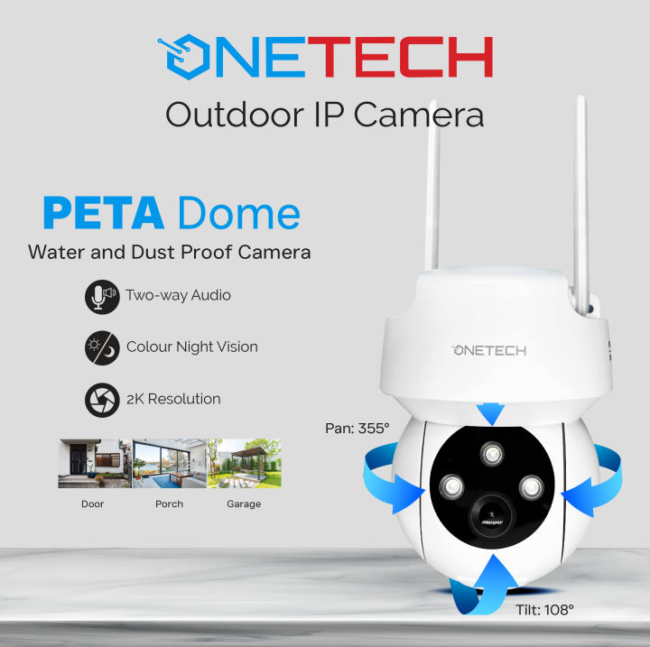 OneTech Peta - Dome - Wireless Security Camera, 3MP PTZ Camera, Motion Detection, Color Night ...
