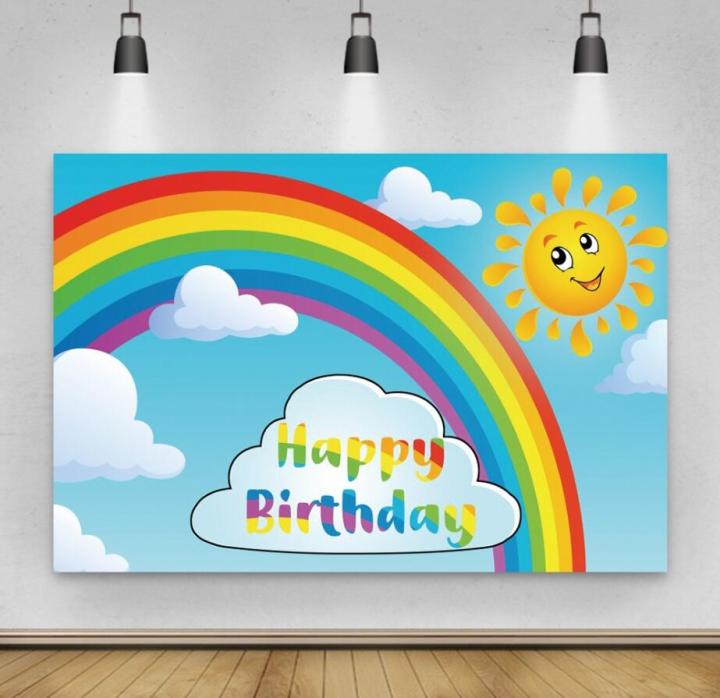 5x3ft Happy Birthday Backdrop Rainbow Sun Theme Birthday Party ...
