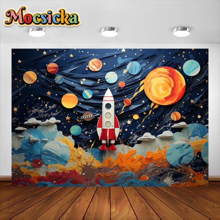 5x3ft 7X5ft Universe Space Rocket Background Photography Cartoon ...