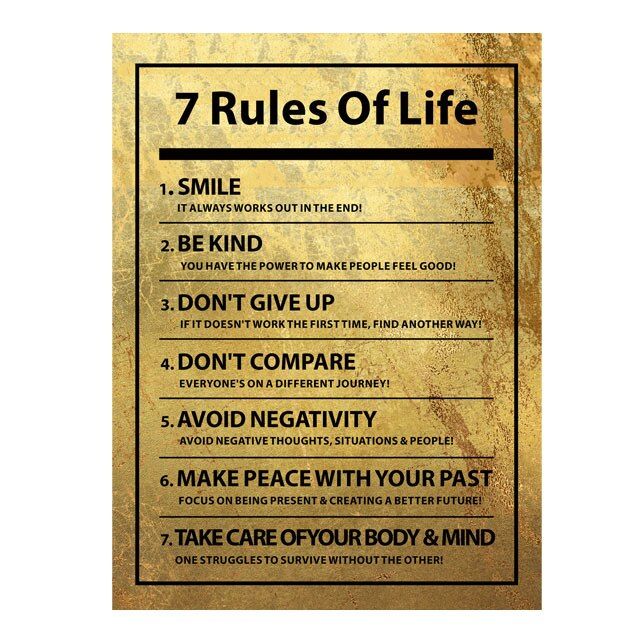 Golden Motivational Quote Art Canvas Painting Cuadros 7 Rules of Life ...
